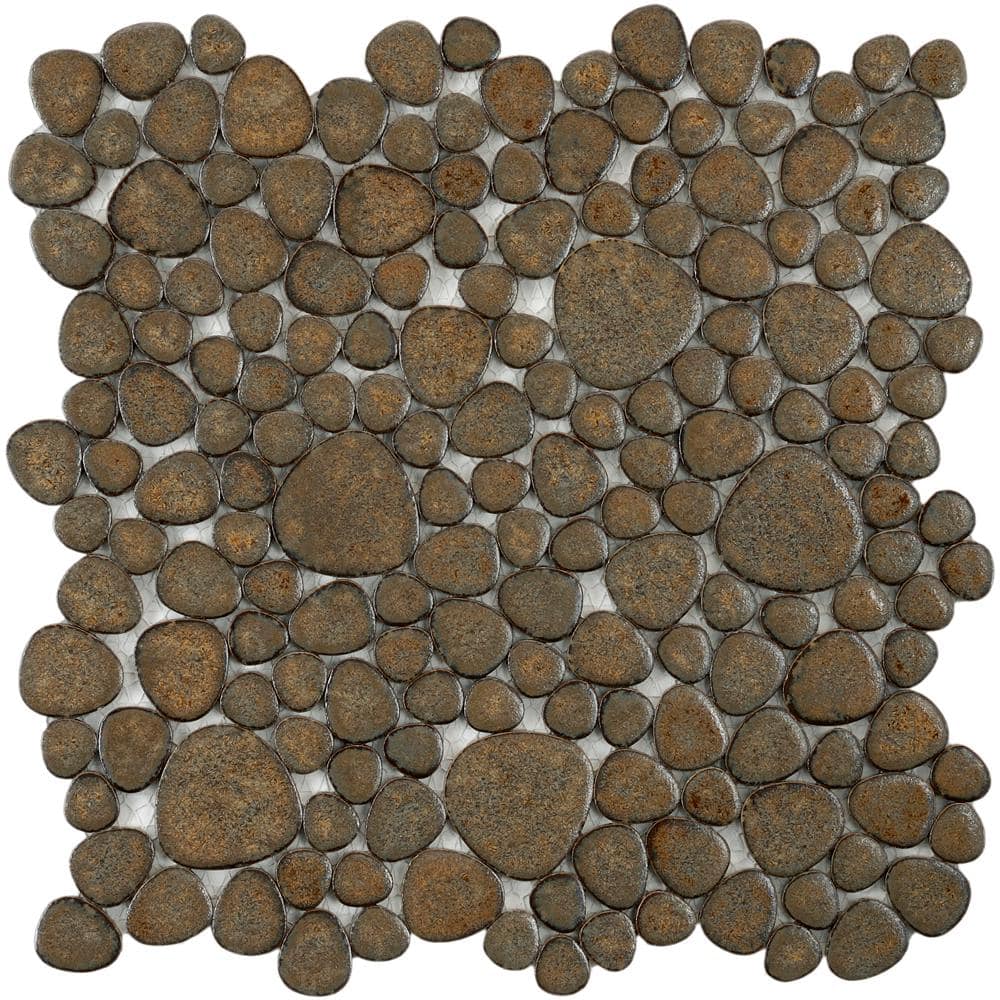 Merola Tile Pebble Brownstone 6 in. x 6 in. Porcelain Mosaic Take Home ...