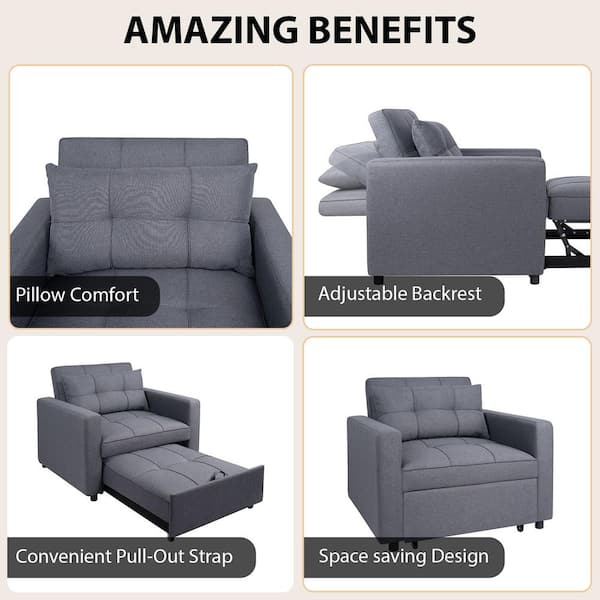 HOMESTOCK 3-in-1 Convertible Chair Bed, 39 in. W. Pull Out Folding ...