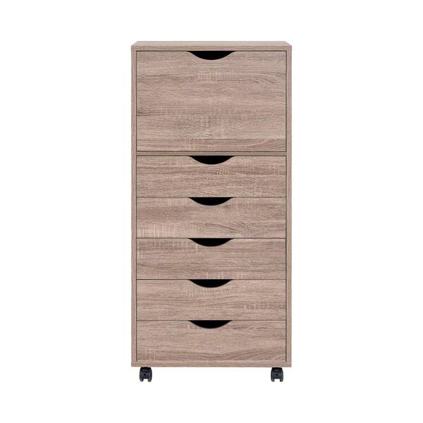 HOMESTOCK Vintage Oak, 6-Drawer 41 in. H x 16 in. W x 19 in. D Wooden ...