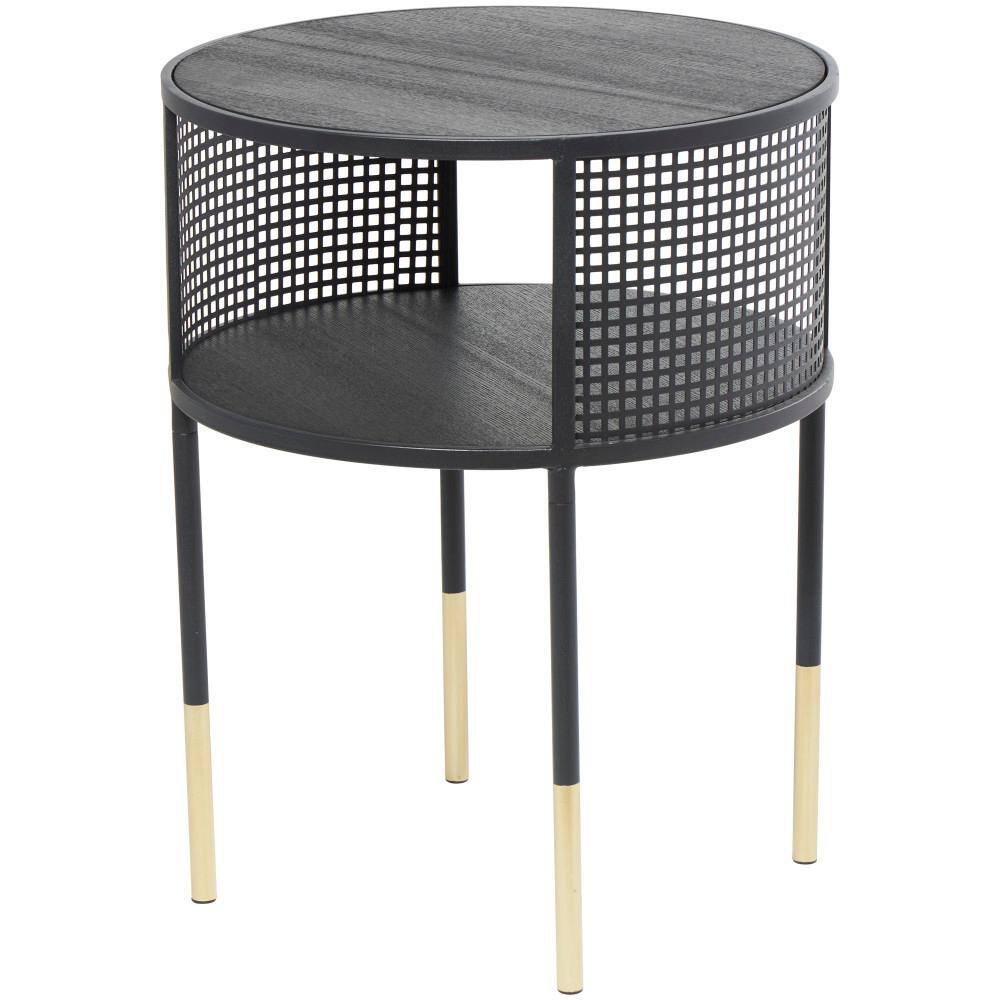 Litton Lane 17 in. Black Large Round Metal End Table with Gold Legs ...