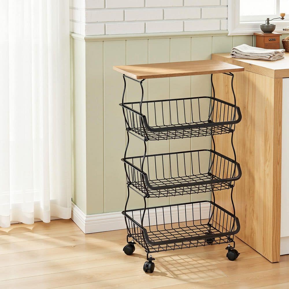VECELO Rolling Wire Basket Storage Cart 3 Tier, 29.61 in. Stackable ...