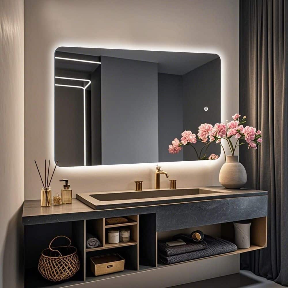 Sxiawe 30 in. W x 48 in. H Rectangular Frameless LED Adjustable Backlit ...