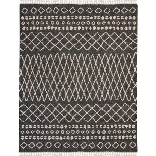 Nourison Moroccan Shag Charcoal 8 ft. x 11 ft. Tribal Transitional Area ...