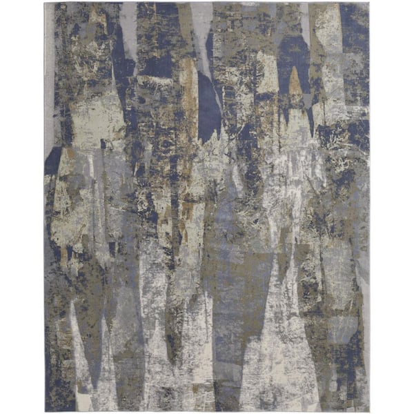 HomeRoots 2 ft. x 8 ft. Blue, Gray Abstract Area Rug 2000513215 - The ...