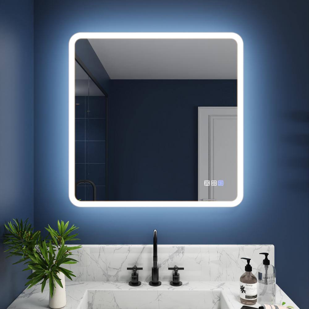 Wynnt 36 in. W x 36 in. H Square Framed Wall LED Bathroom Vanity Mirror ...