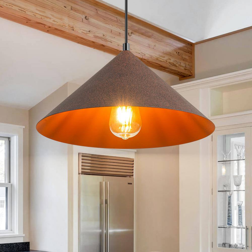 EDISLIVE 13.8 in. 1-Light Industrial Rust Cone Kitchen Island Pendant ...