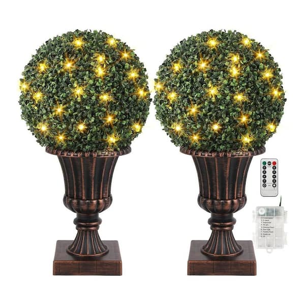 Gravee 1.33 ft. 2PC Artificial Topiary Ball with Sturdy Pot Base,Pre ...