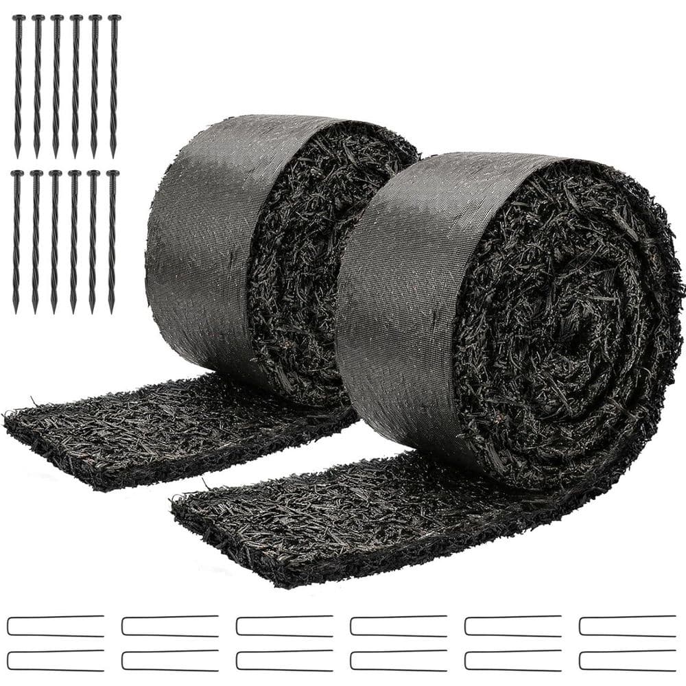 Oyezvary 2 Pack 120 in. x 4.5 in. Recycled Rubber Mulch Mat Roll Black ...
