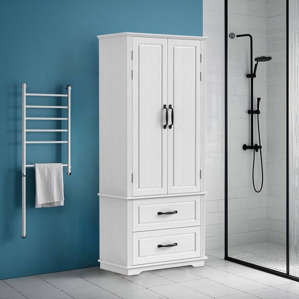 Tileon 71 in. White MDF Pantry Cabinet Farmhouse Cupboard with 2 ...