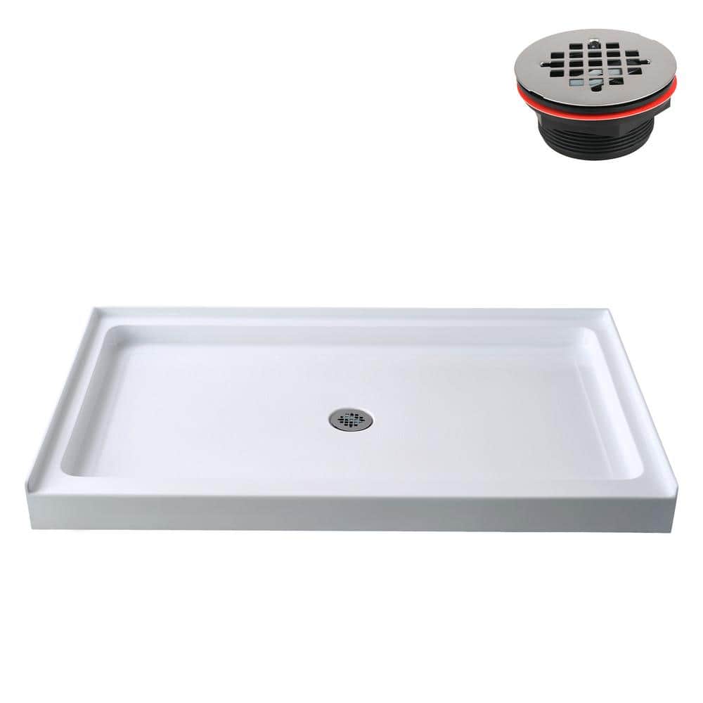 Streamline 60 in. L x 32 in. W Alcove Acrylic Shower Pan Base in Glossy ...