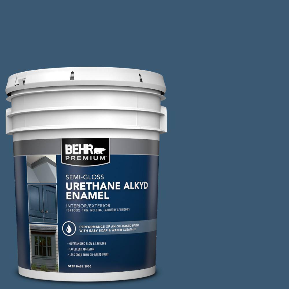 BEHR PREMIUM 5 gal. #M500-6 Express Blue Urethane Alkyd Semi-Gloss ...