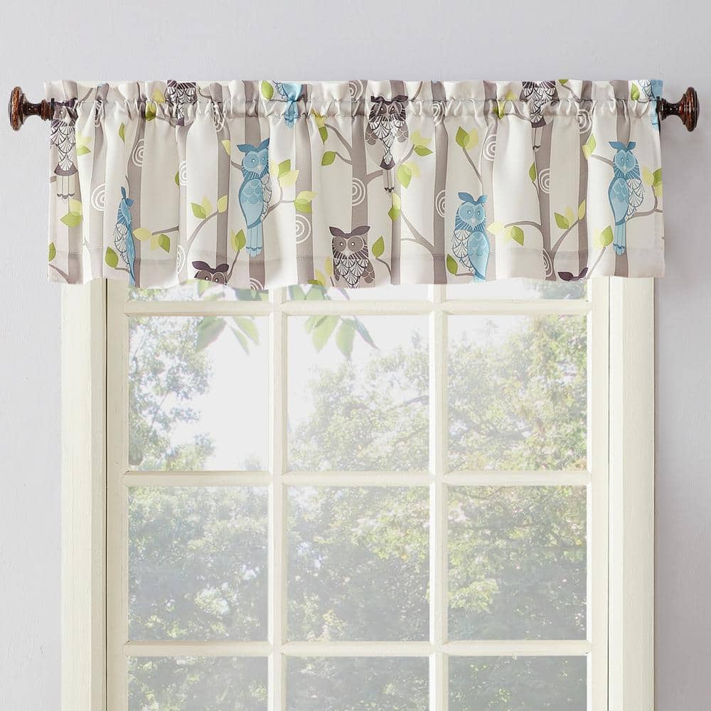 Sun Zero Hoot Owl Print Kitchen Mocha Polyester 56 in. W x 14 in. L Rod ...