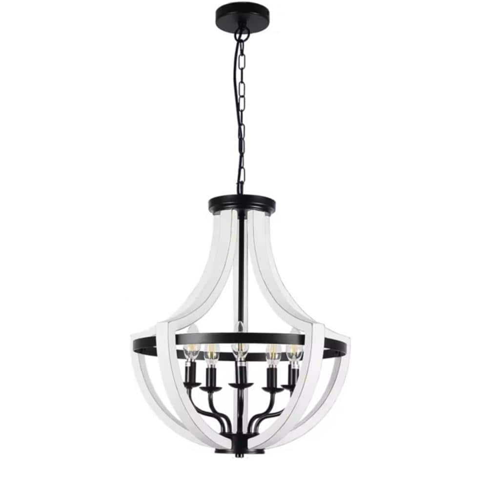 Etokfoks 5-Light White Wood Chandelier for Dining Room, Farmhouse ...