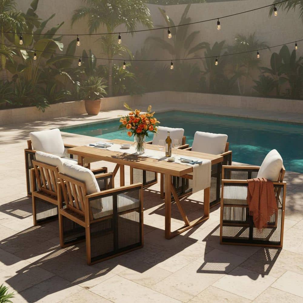 CHRISTOPHER KNIGHT HOME Royko Black 7-Piece Solid Wood Outdoor Dining ...