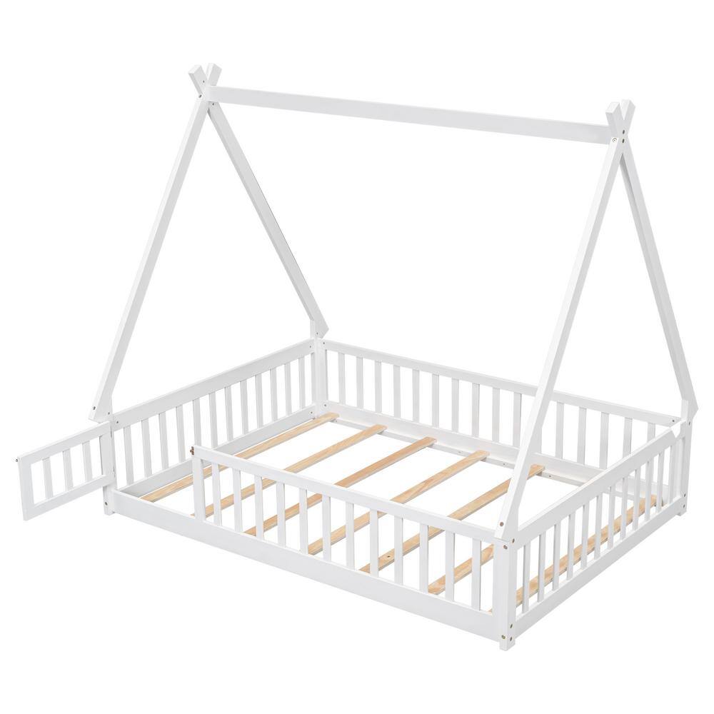 Harper & Bright Designs Tent Style White Wood Frame Full Size Platform ...