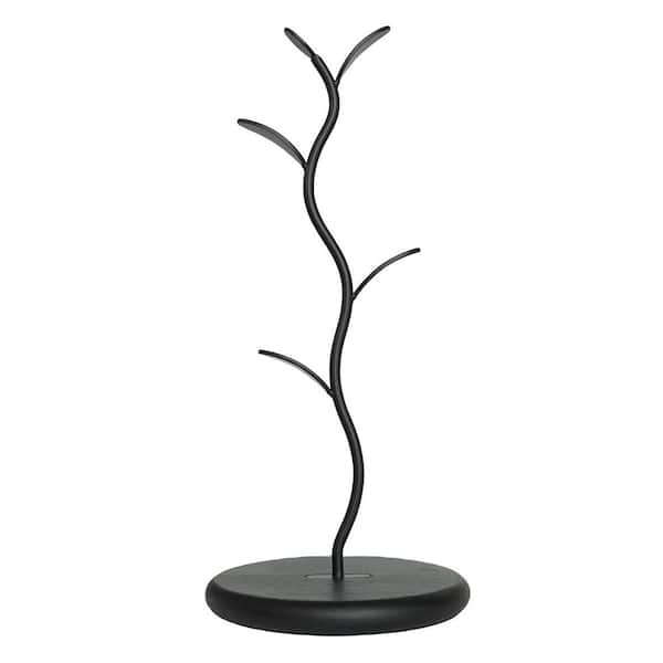 Anqtovp 4-Hook Black Leaf Shaped Mug Tree for Countertop Modern Coffee ...