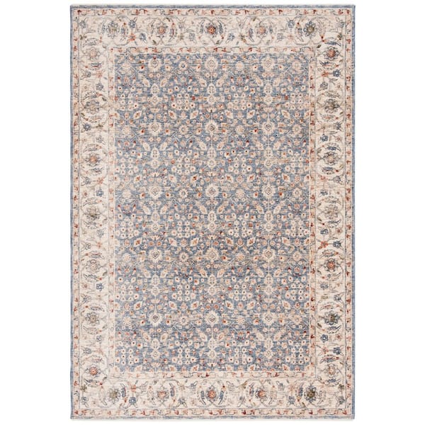 SAFAVIEH Heirloom 4 ft. x 6 ft. Ivory/Blue Border Distressed Ornate ...