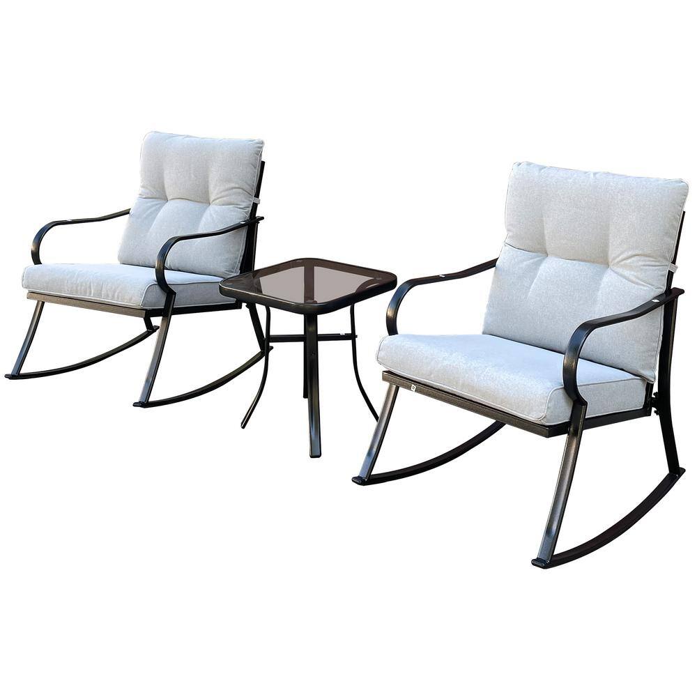Boosicavelly 3--Piece Outdoor Patio Rocker Set Chair and Teapoy with ...