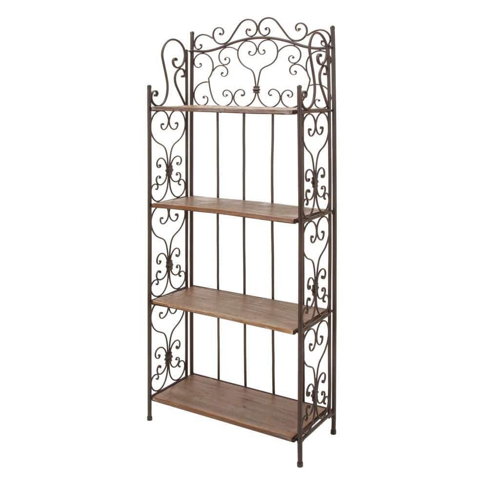 Litton Lane 68 in. H Brown Tall Folding 4 Shelf Scroll Bakers Rack ...