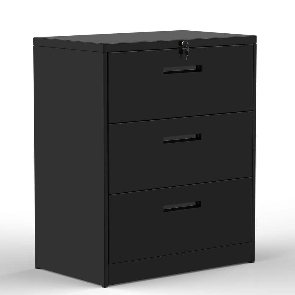 Merax Black Lockable Heavy Duty Lateral Metal File Cabinet with 3 ...