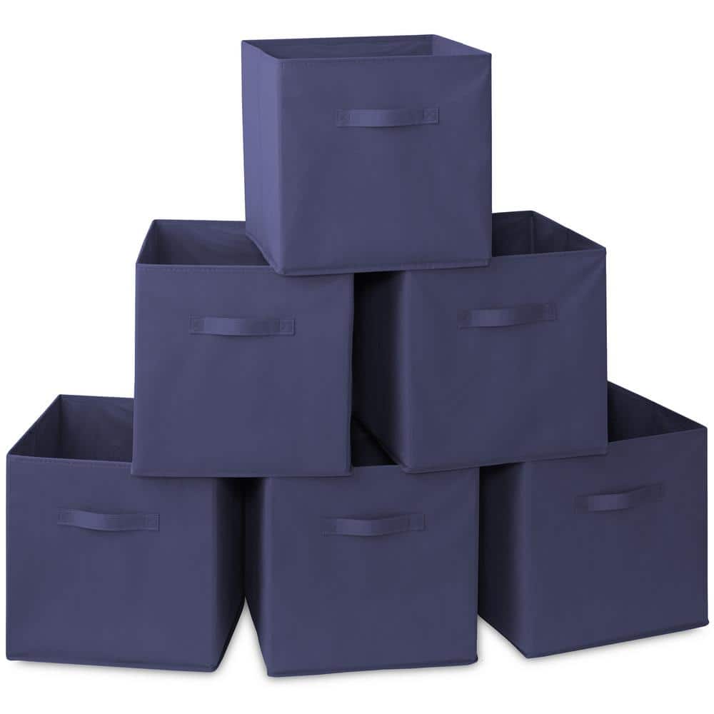 Casafield Navy Blue 13 in. x 13 in. Fabric Collapsible Cubes Decorative ...