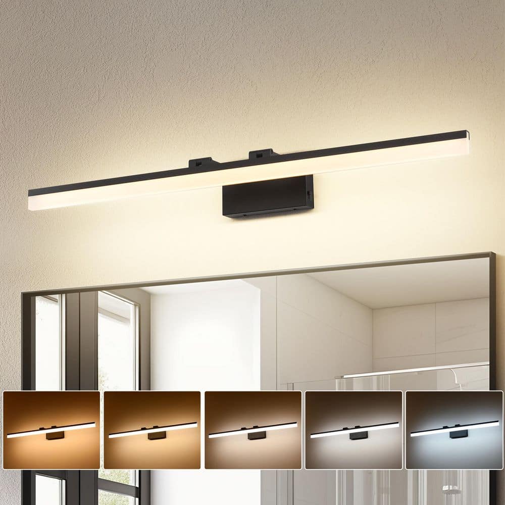 JUSHENG 39.37 in. 1 Light Black Dimmable LED Vanity Light Bar with 5 ...