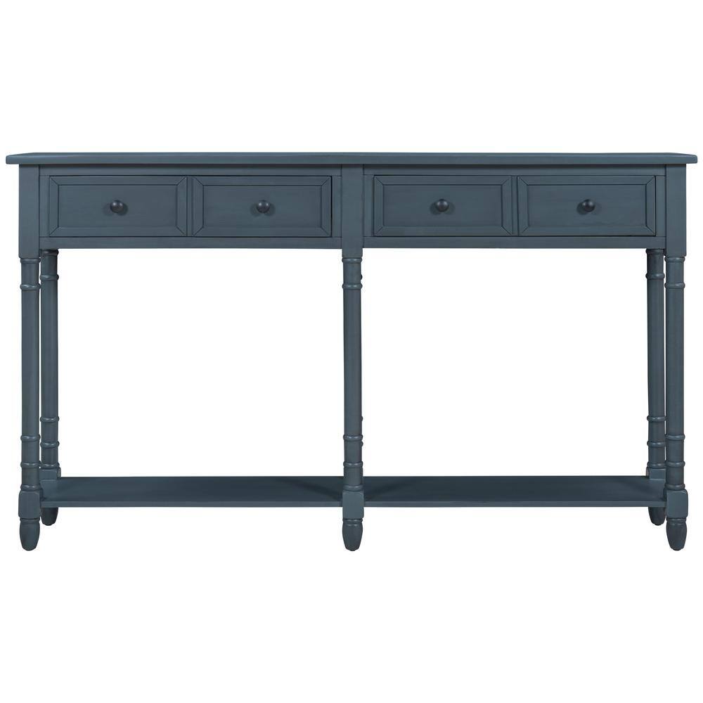 Qualler 58 in. Rectangle Antique Navy Wood Console Table with 2-Storage ...