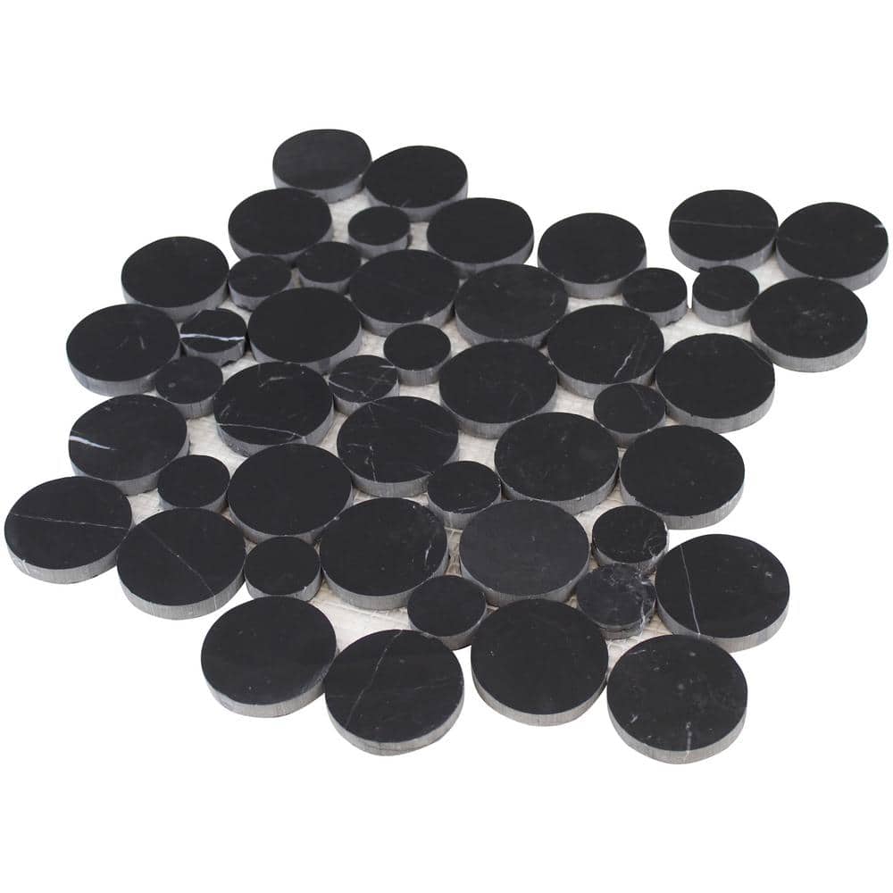 Rain Forest 12 in. x 12 in. Small & Large Black Honed Sliced Polished ...