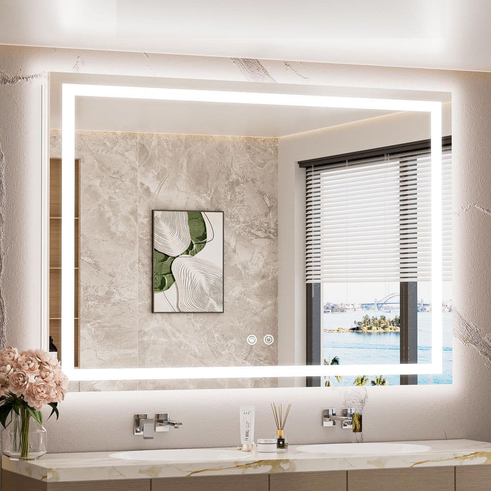 TETOTE 48 in. W x 36 in. H Rectangular Frameless Wall LED Lighted ...