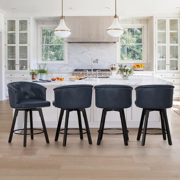 OrangeOne 36 in. QUINN Navy Blue Faux Leather Metal Base High-Back ...