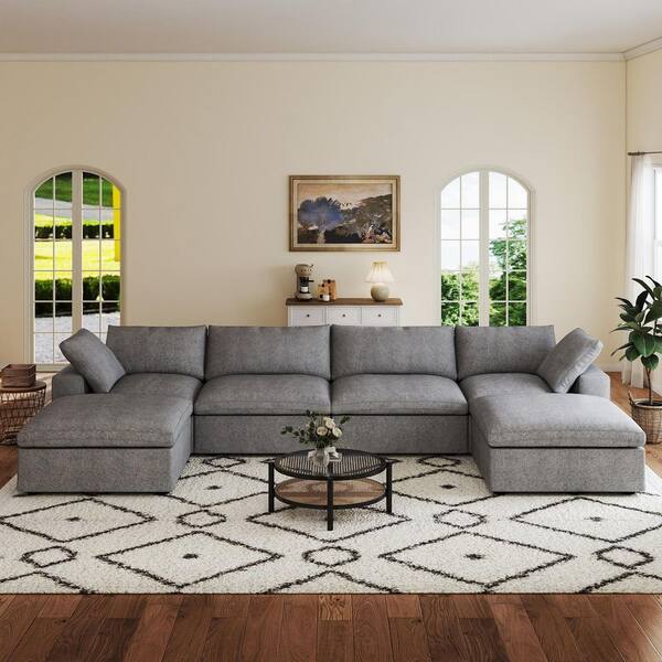 6-piece Modular 160.6 in. Deep Seat Linen Sectional Sofa with Storage ...