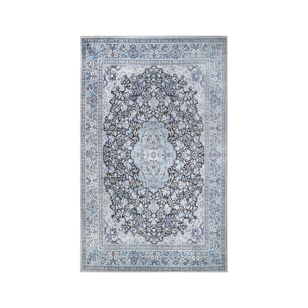 SUPERIOR Fiorella Azure 5 ft. 7 in. x 8 ft. 9 in. Floral Medallion ...