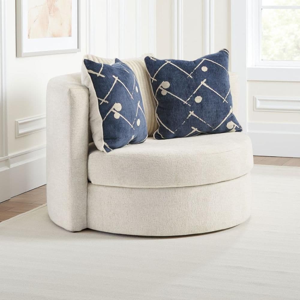 Benjara Ivory White Polyester Swivel Arm Chair with 3 Large Throw ...