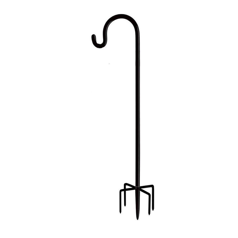 76 in. Black Steel Adjustable Outdoor Shepherd Hook Stand with 5-Prong ...
