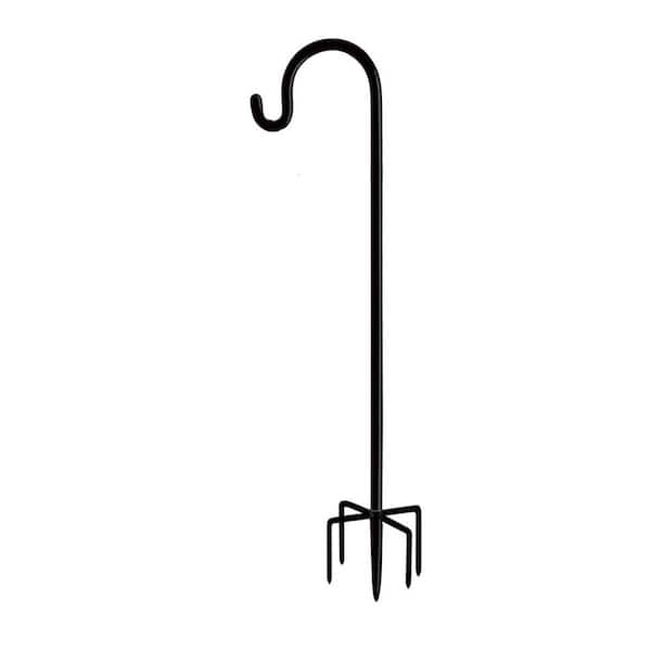 76 in. Black Steel Adjustable Outdoor Shepherd Hook Stand with 5-Prong ...