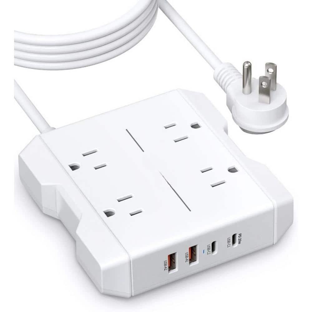 phyfalip 4-Outlet Power Strip Surge Protector with USB Ports, 5 ft ...