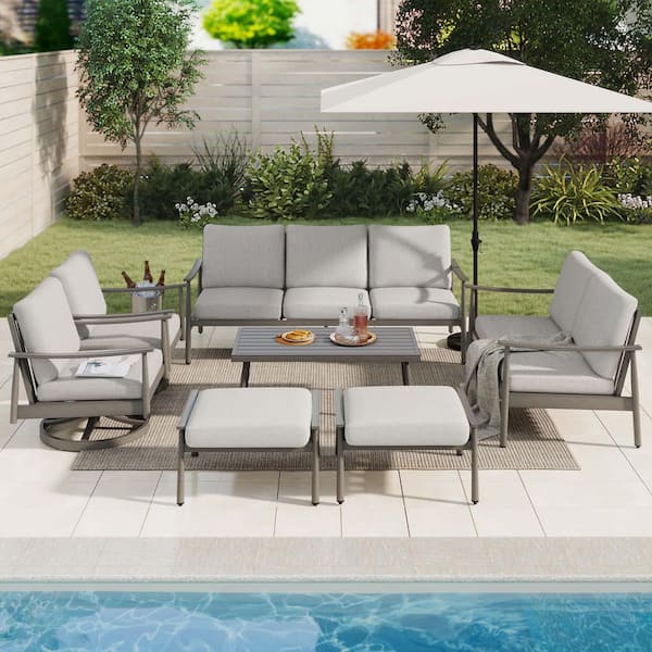 ChillPavilion Sunset Retreat 7-Piece Gray Aluminum Conversation Set ...