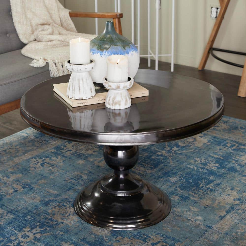 Litton Lane Caspian 31 in. Black Medium Round Aluminum Coffee Table ...