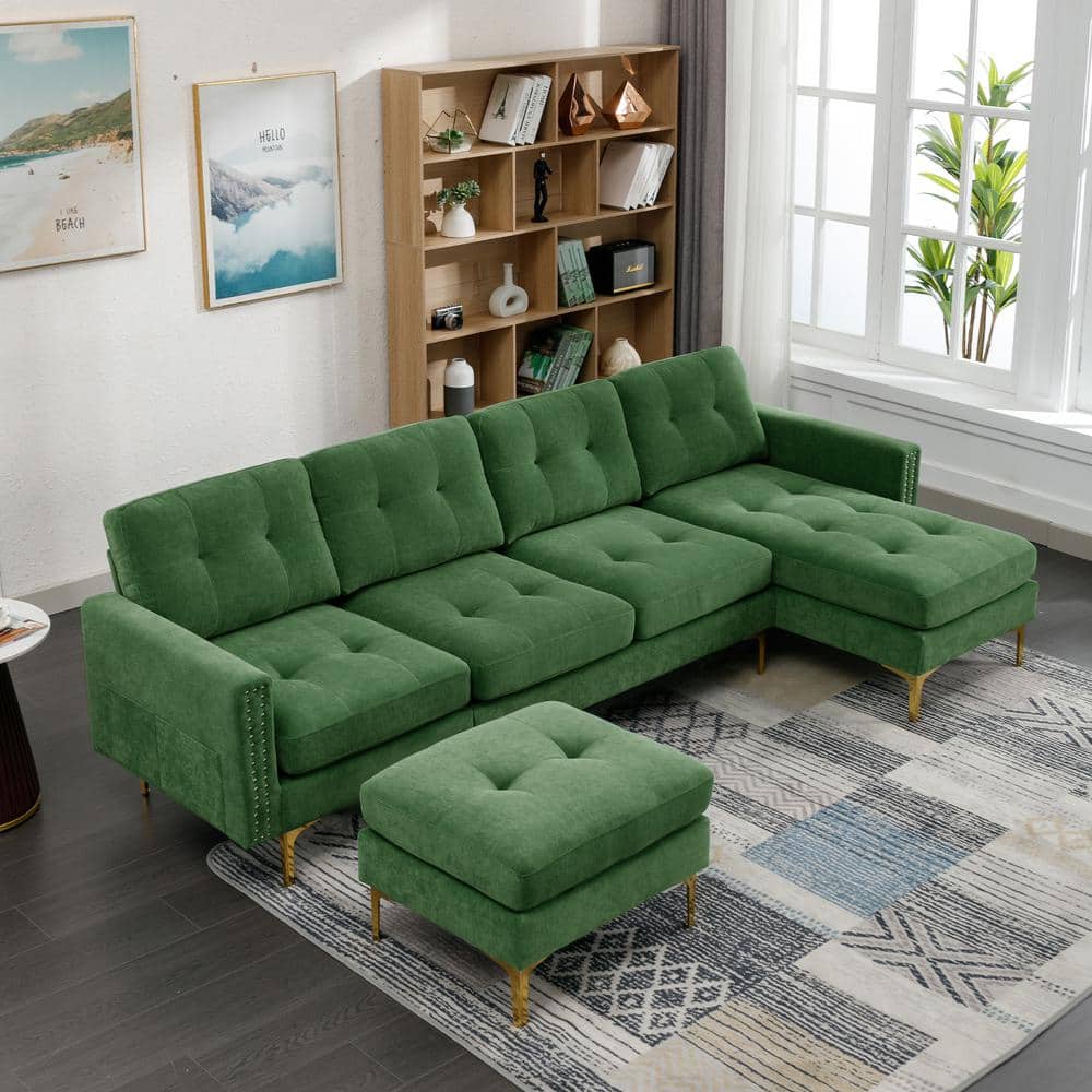 Harper & Bright Designs 111 in. Soft Velvet Modern Sectional Sofa in ...