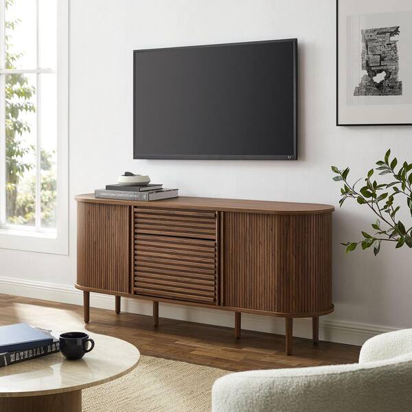 MODWAY Harlan Walnut MDF 67 in. Fluted Oval Sideboard Cabinet with ...