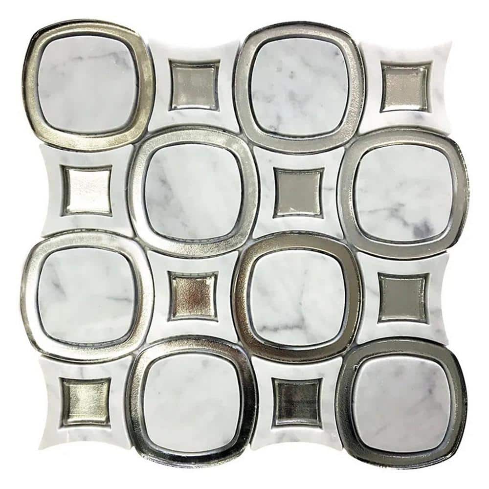 Apollo Tile Elysian 11 in. x 11 in. Polished Glossy White Silver Bianco ...