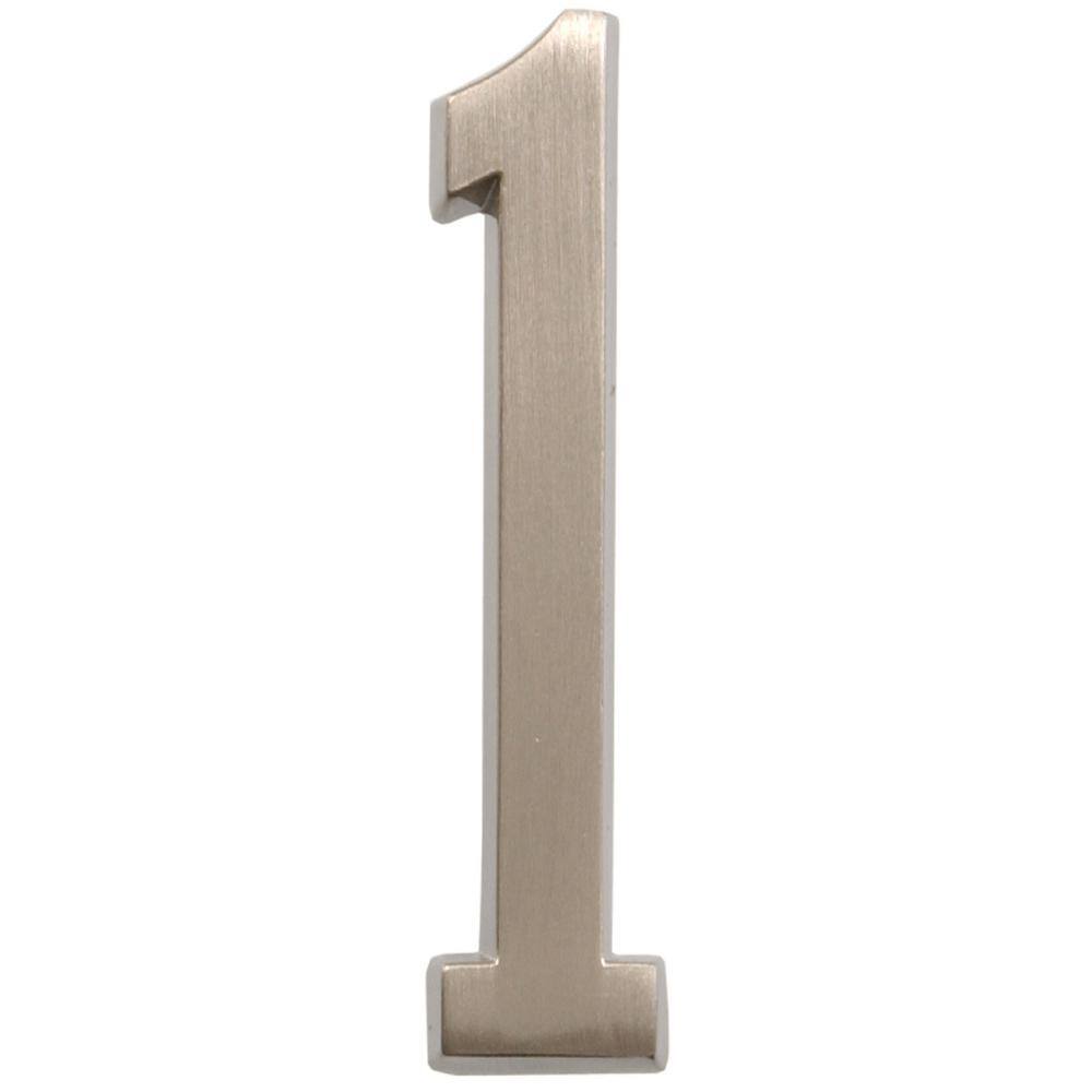 Everbilt 4 in. Flush Mount Satin Nickel Self-Adhesive House Number 1 ...