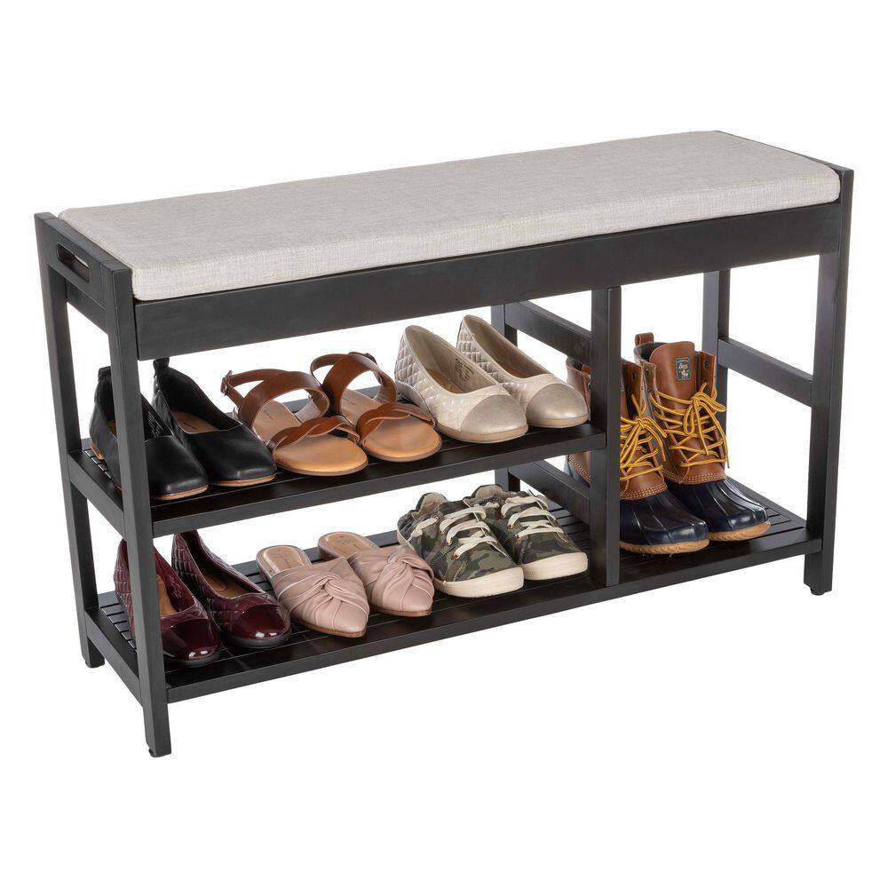 Lavish Home Shoe Storage Bench with Cushioned Seat, Black 80-ENTRYSR8 ...