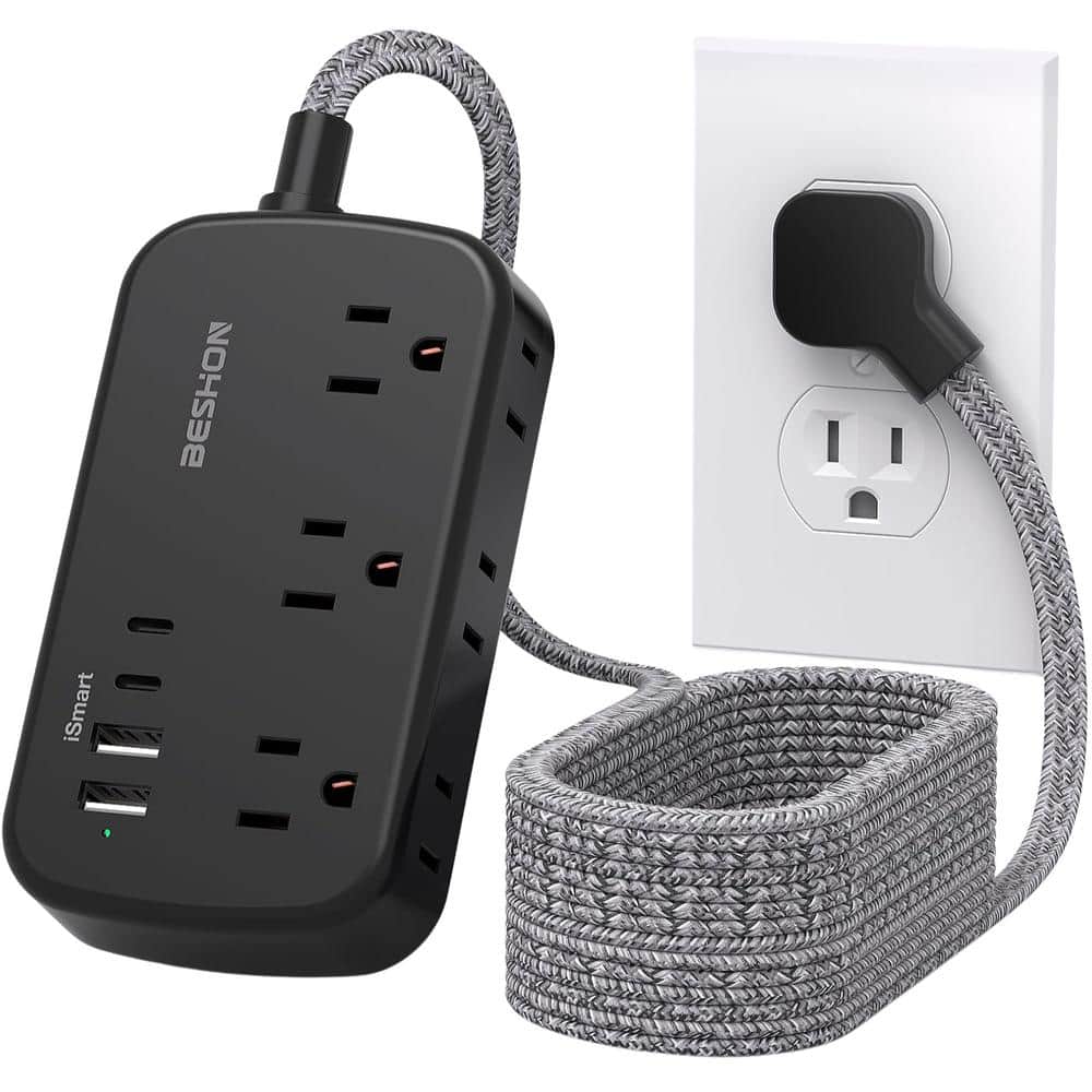 Lukyamzn 15 ft. Flat Plug Power Strip Extension Cord with 6-Outlets 2 ...
