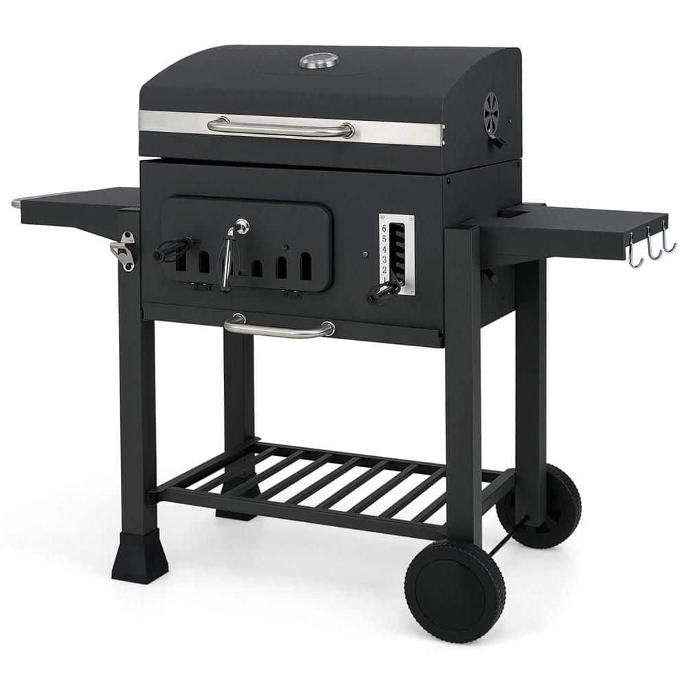 Costway Barrel Charcoal Grill with 2 Folding Side Tables 24-Inch ...