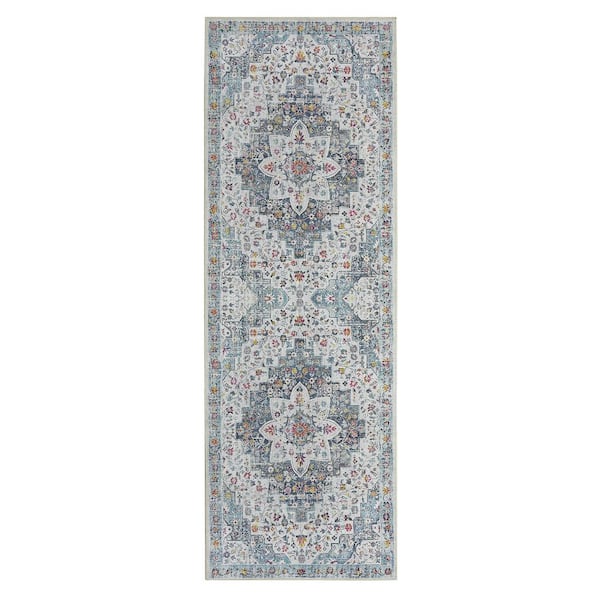 Garvee Beige 2 ft. x 6 ft. Persian Vintage Floral Print Runner Rug LS ...