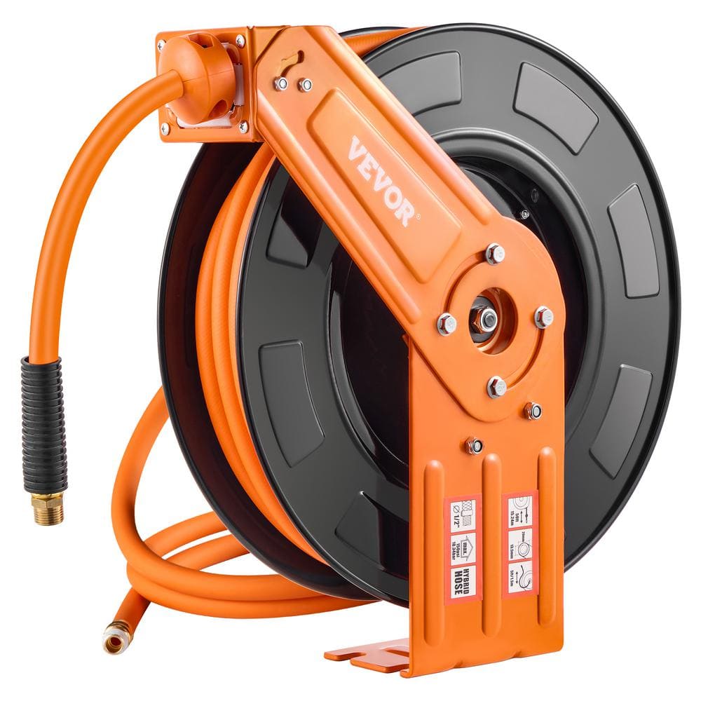 VEVOR Retractable Air Hose Reel, 1/2 in. x 50 ft. Hybrid Air Hose Max ...
