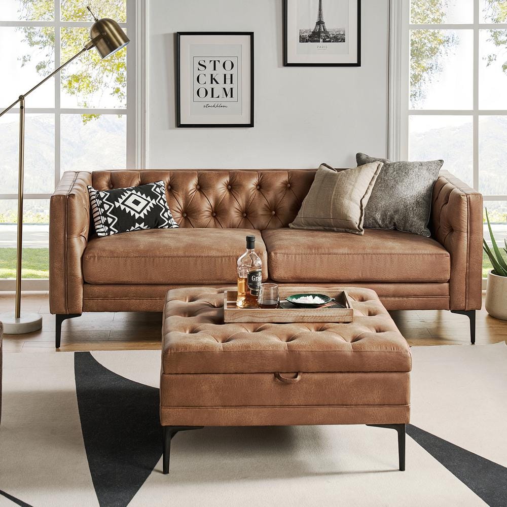 JAYDEN CREATION Eridu 2-Piece Camel Upholstered Polyester Button-Tufted ...