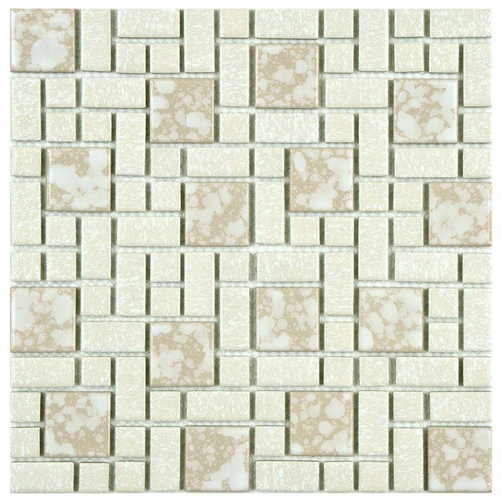 Merola Tile University Bone 11-3/4 in. x 11-3/4 in. Porcelain Mosaic ...