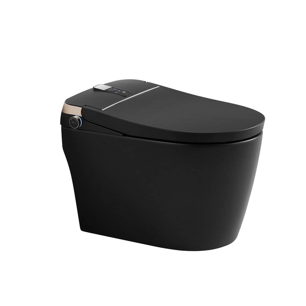 SJ STAR&JANE Elongated Smart Toilet in Black 1.28 GPF with Heated Seat, Auto Open/Close/Flush ...
